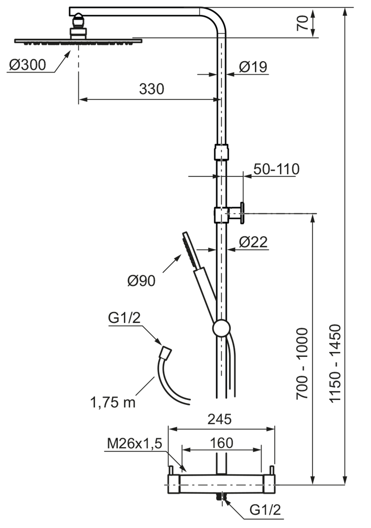 MORA INXX II shower system kit - Mixers for kitchens and bathrooms